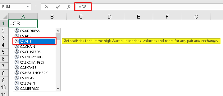How to use ATH in Excel & Googlesheets | Cryptosheets