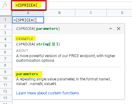 How to use PRICEA in Excel & Googlesheets | Cryptosheets