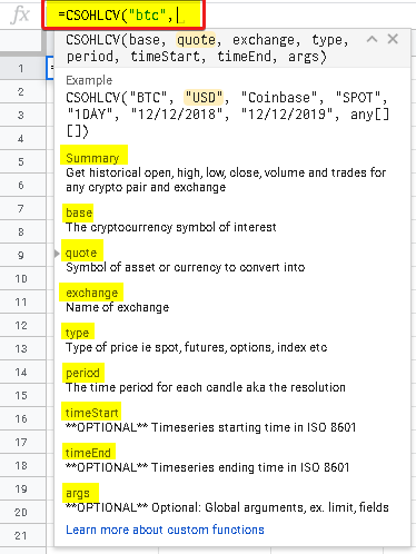OHLCV | Cryptosheets