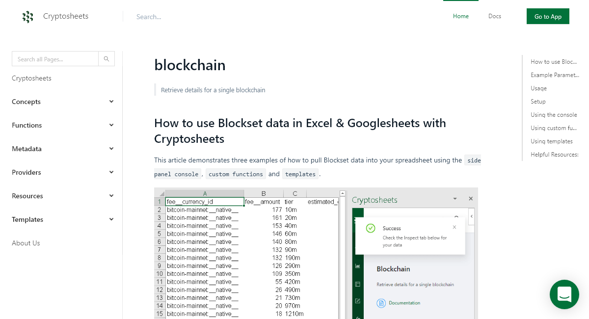 How to pull blockchain data from Blockset into Excel and Google Sheets | Cryptosheets
