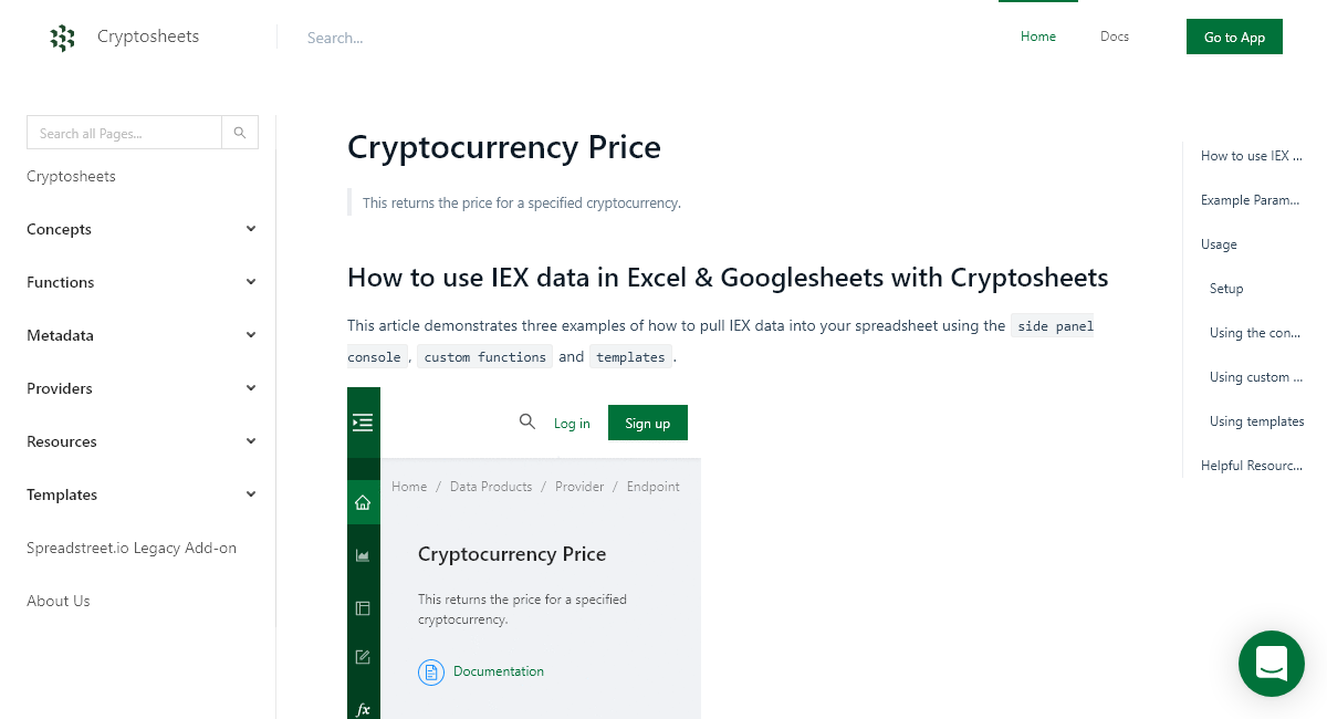 How to pull Cryptocurrency Price data from IEX into Excel and Google Sheets | Cryptosheets