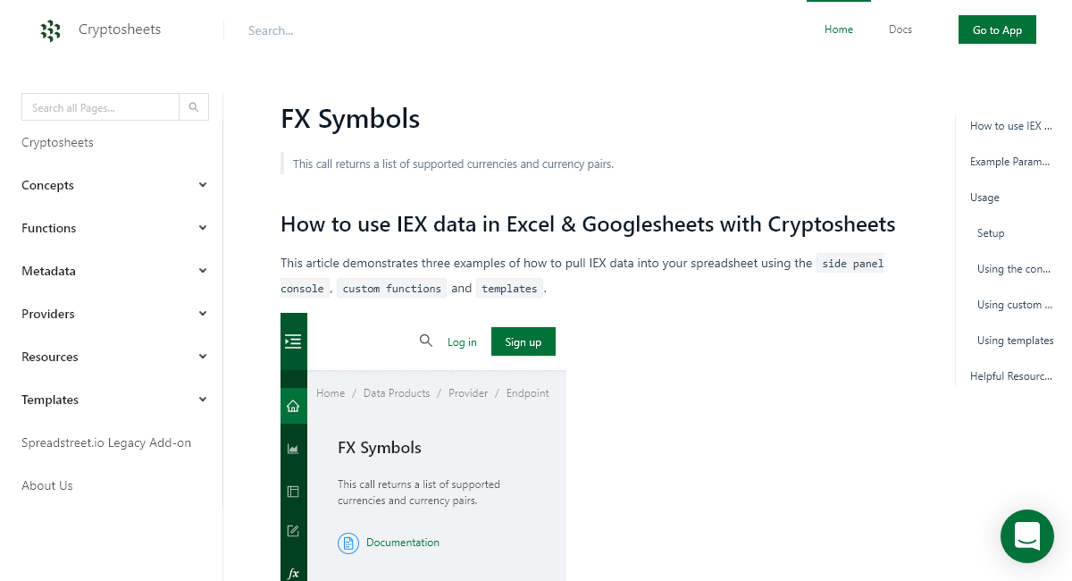 How to pull FX Symbols data from IEX into Excel and Google Sheets | Cryptosheets
