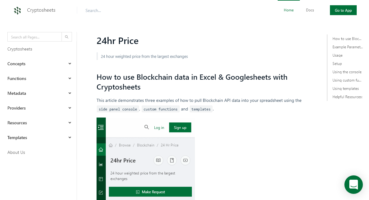 How to pull 24hr Price data from Blockchain into Excel and Google Sheets | Cryptosheets