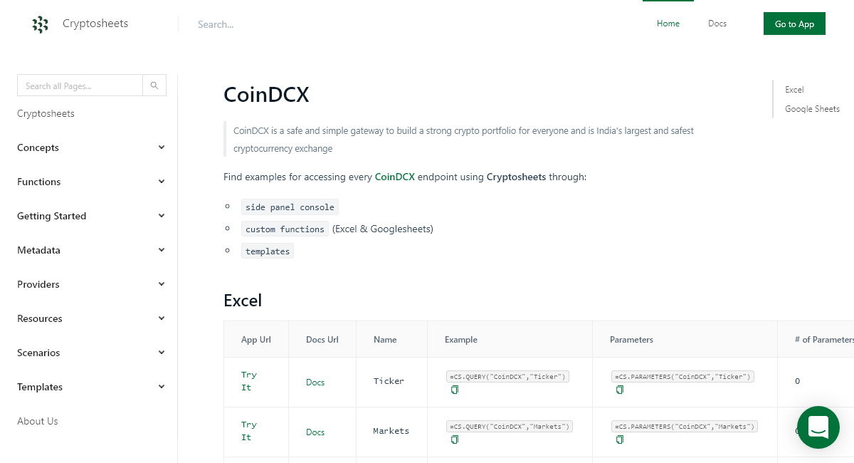 How to pull CoinDCX data into Excel and Google Sheets | Cryptosheets