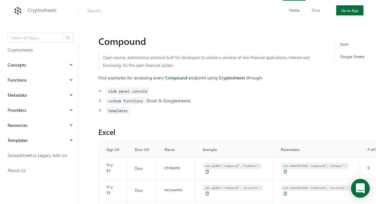How to pull Compound data into Excel and Google Sheets | Cryptosheets