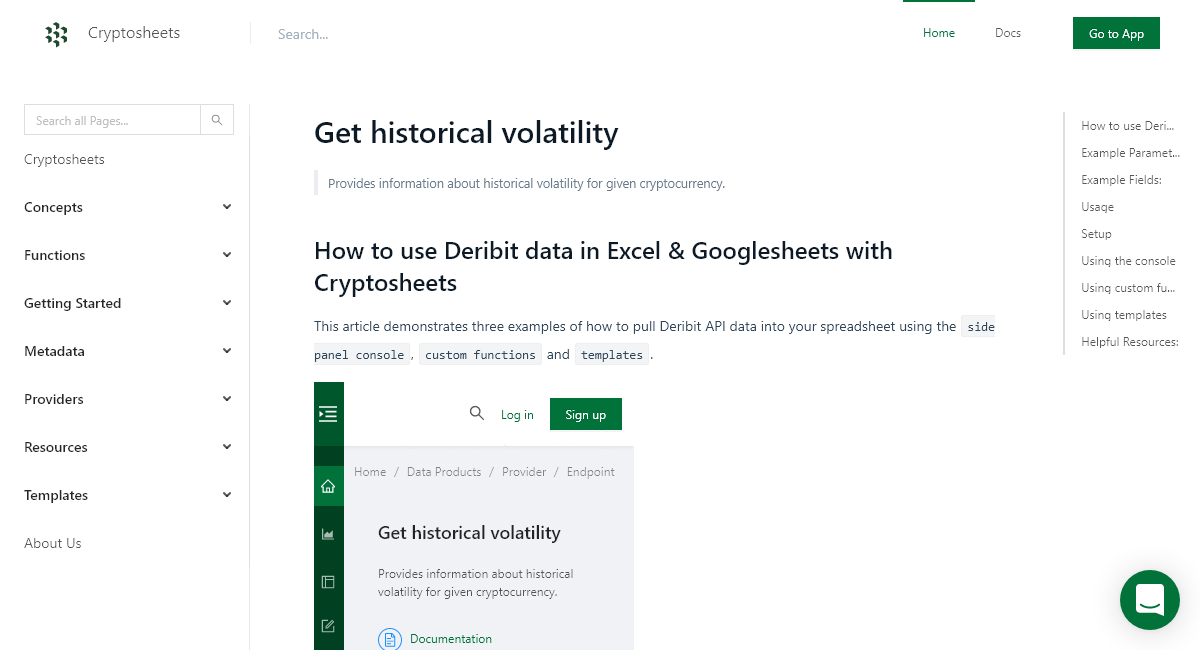How to pull Get historical volatility data from Deribit into Excel and Google Sheets | Cryptosheets