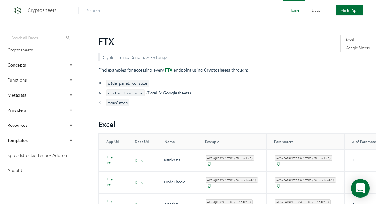 How to pull FTX data into Excel and Google Sheets | Cryptosheets