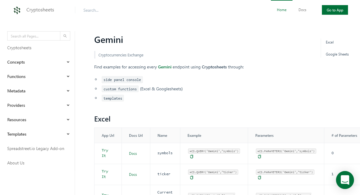 How to pull Gemini data into Excel and Google Sheets | Cryptosheets