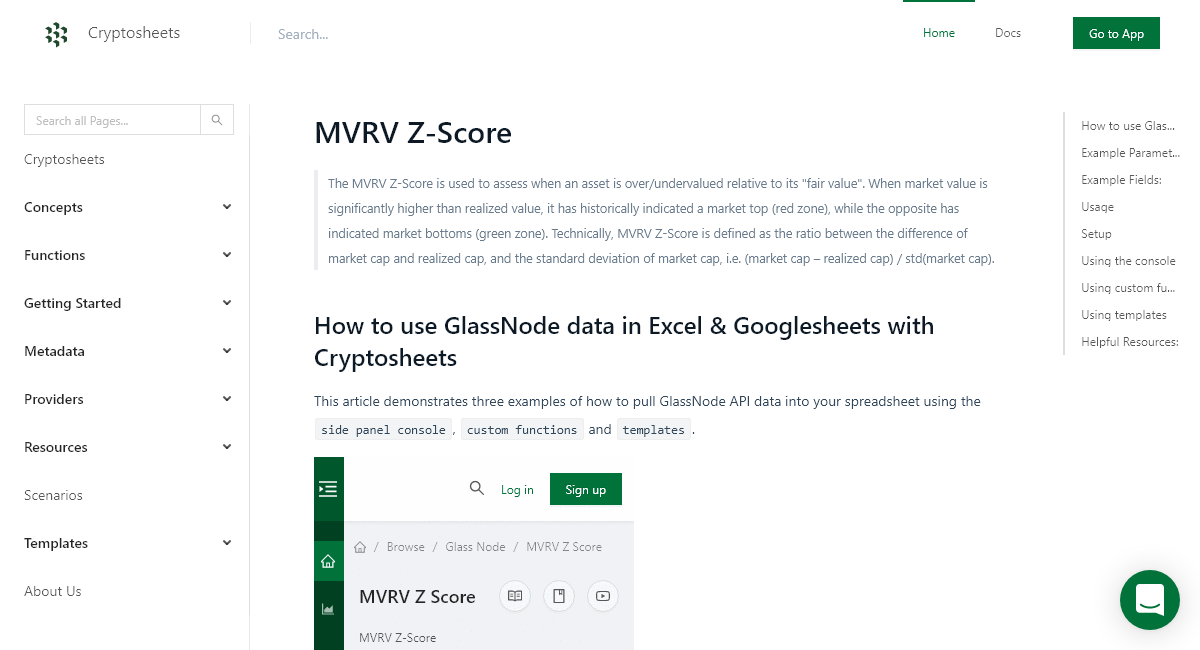 How to pull MVRV Z-Score data from GlassNode into Excel and Google Sheets | Cryptosheets