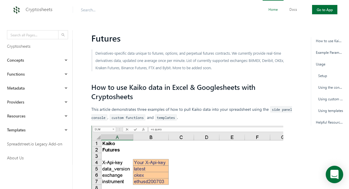 How to pull Futures data from Kaiko into Excel and Google Sheets | Cryptosheets
