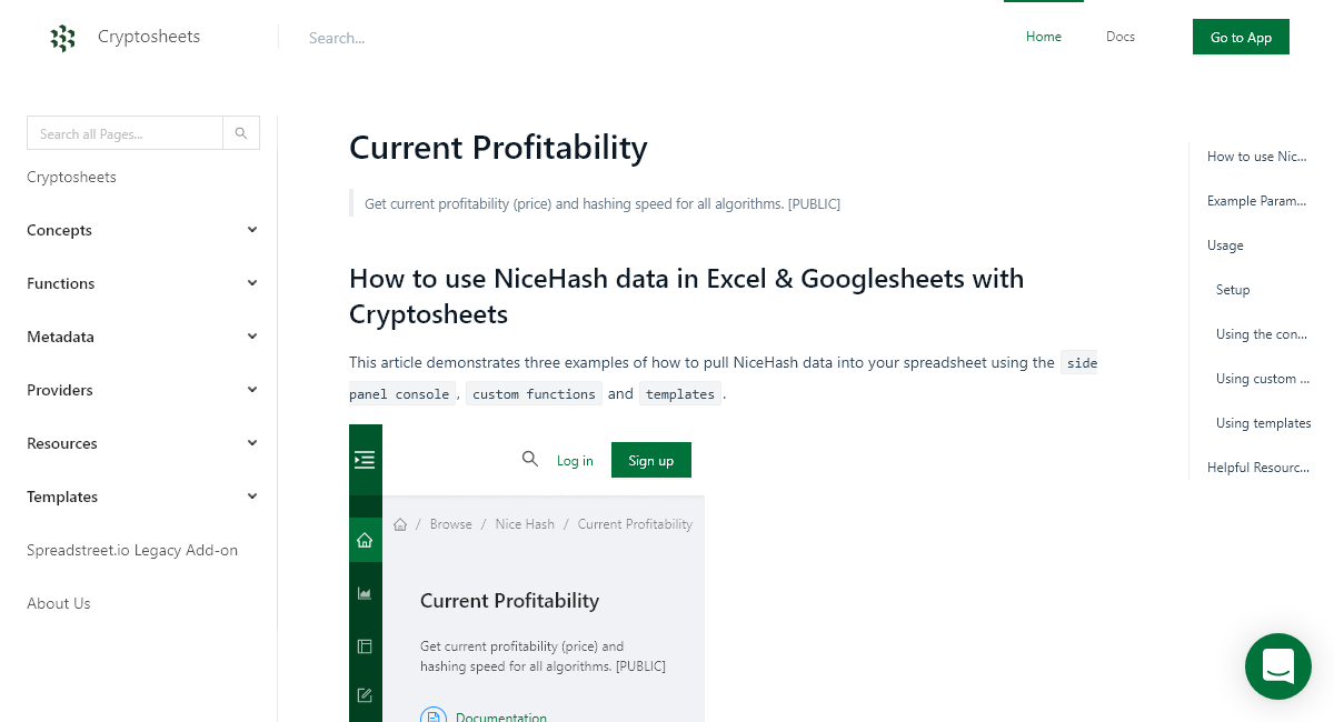 How to pull Current Profitability data from NiceHash into Excel and Google Sheets | Cryptosheets