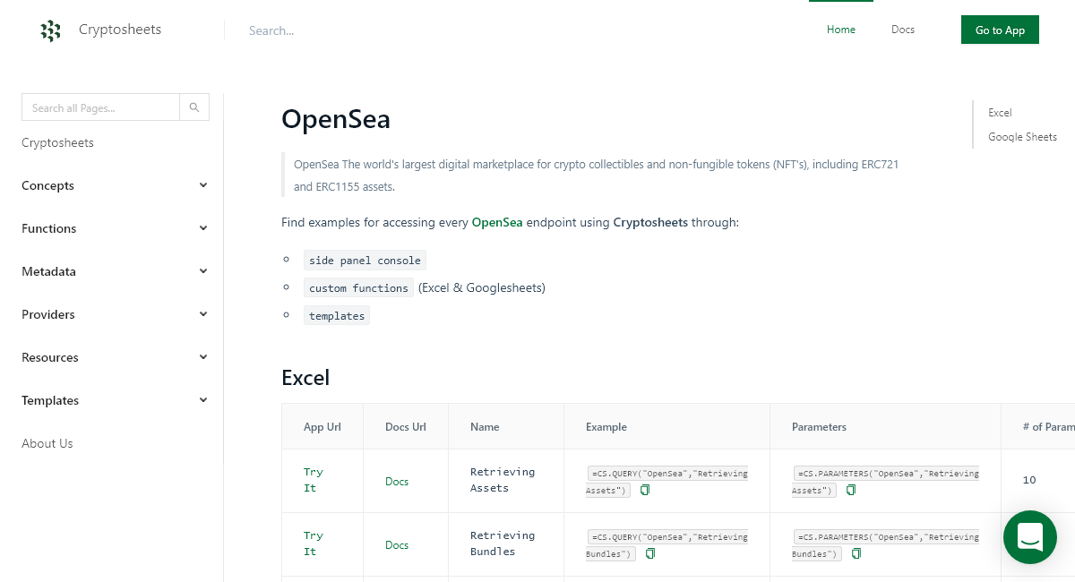 How to pull OpenSea data into Excel and Google Sheets | Cryptosheets