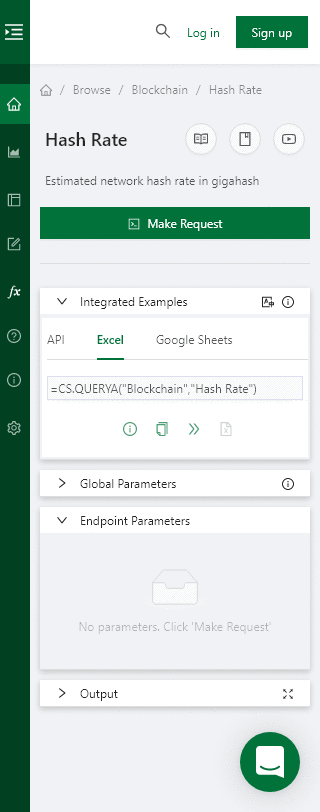 How to pull Hash Rate data from Blockchain into Excel and Google Sheets | Cryptosheets