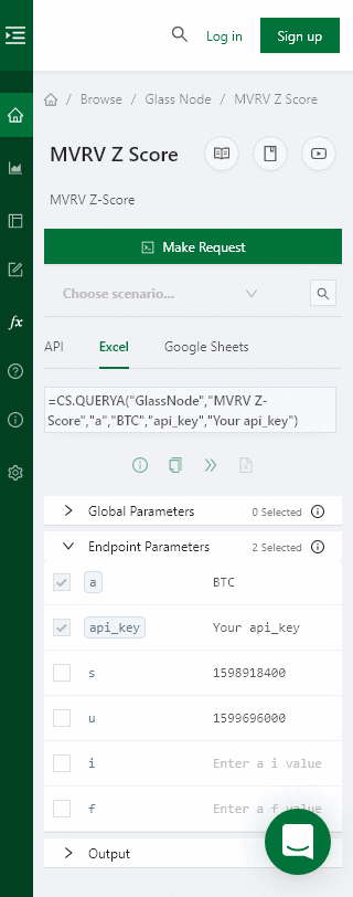 How to pull MVRV Z-Score data from GlassNode into Excel and Google Sheets | Cryptosheets