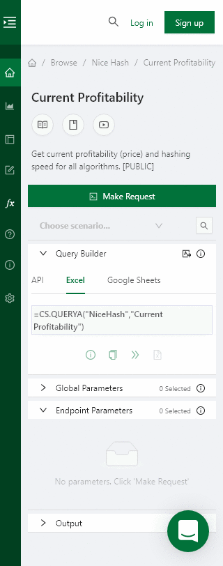 How to pull Current Profitability data from NiceHash into Excel and Google Sheets | Cryptosheets