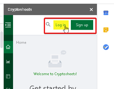 First time install and login | Cryptosheets
