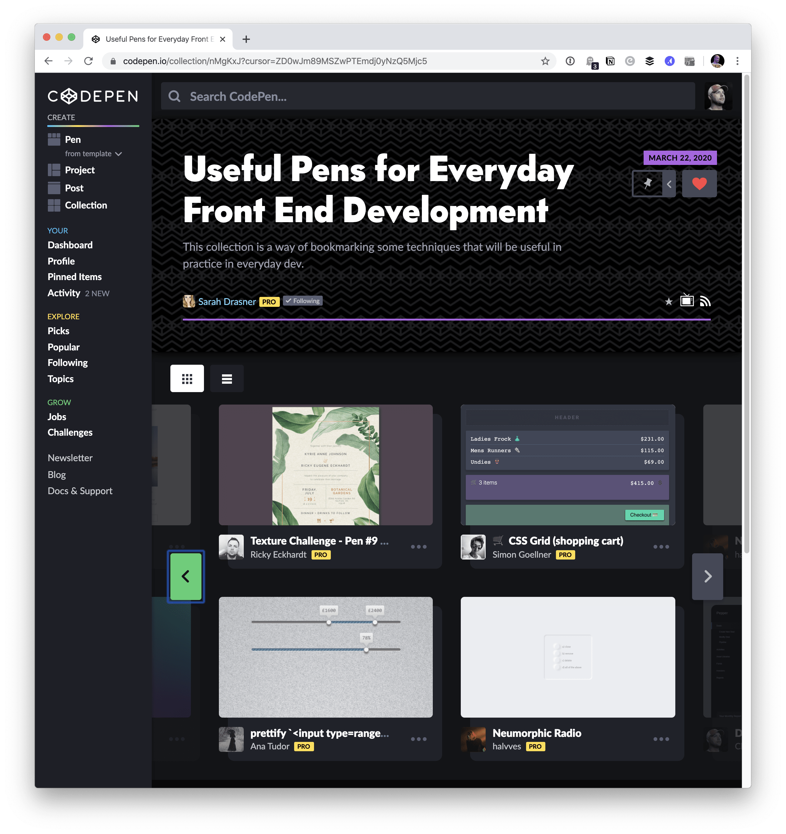 Organizational Concepts: Collections, Tags, and Search - CodePen Blog