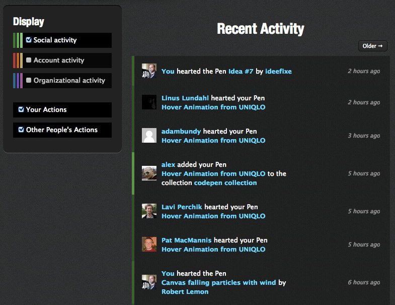 Keep Up With "Recent Activity" - CodePen Blog