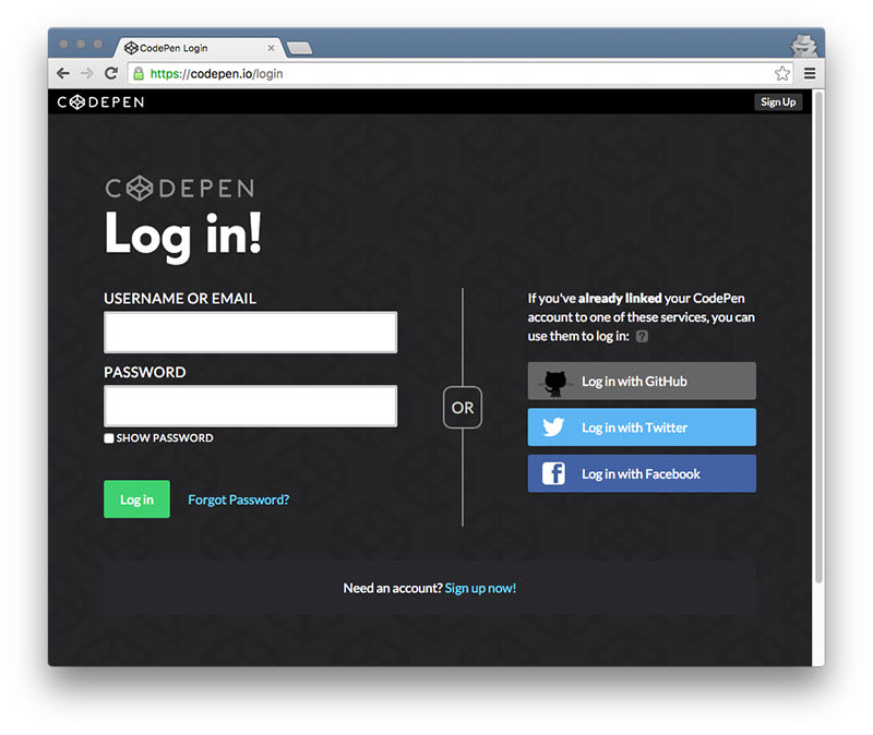 Now You Can Log In with Twitter, Facebook, or GitHub - CodePen Blog
