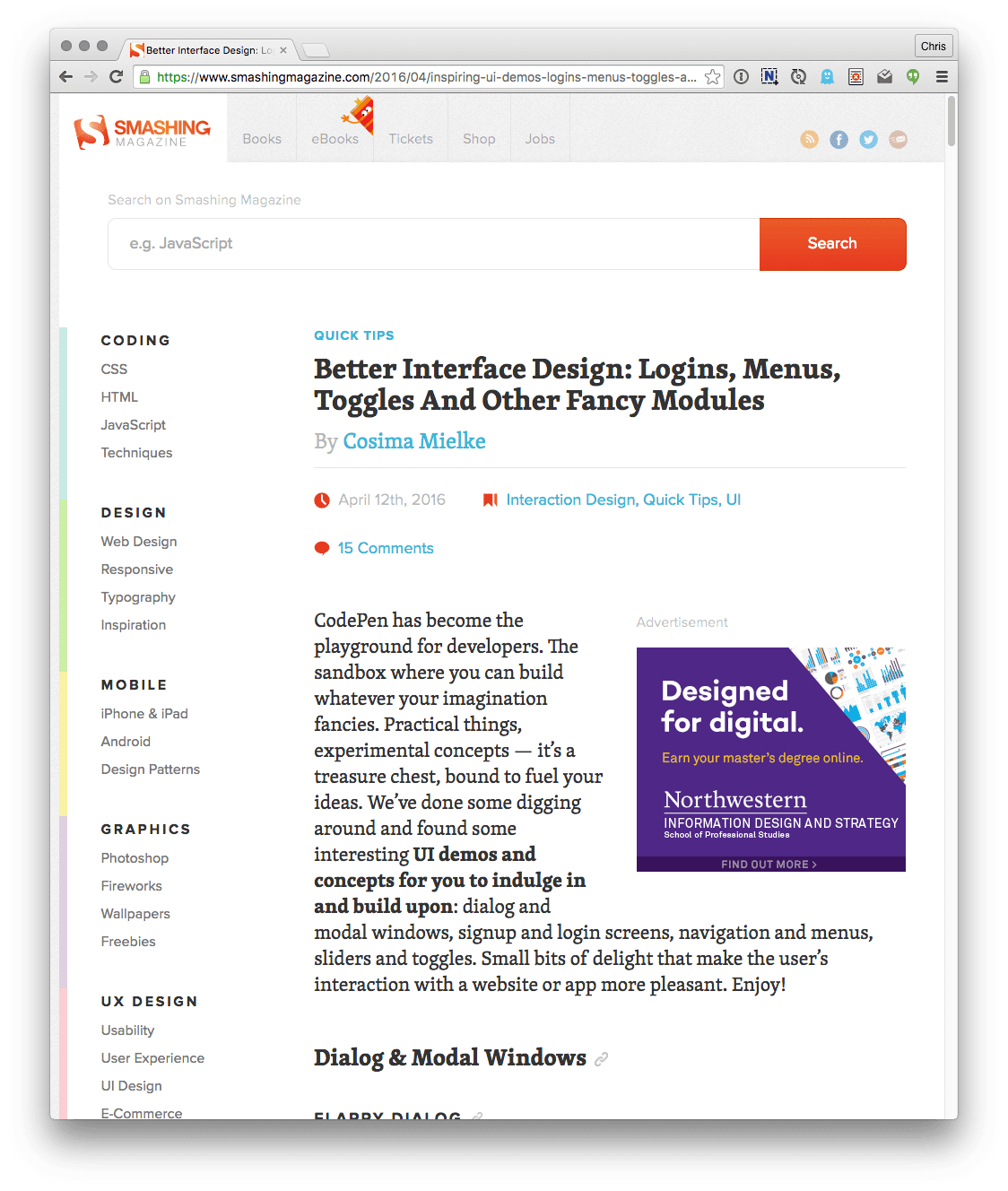 Smashing Magazine Roundup of Interface Design Concepts on CodePen ...