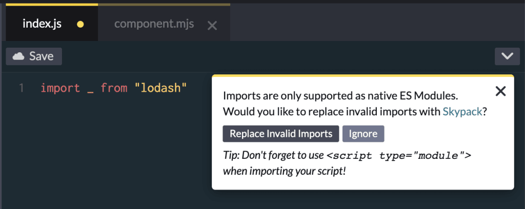 Fixing Imports with Skypack - CodePen Blog