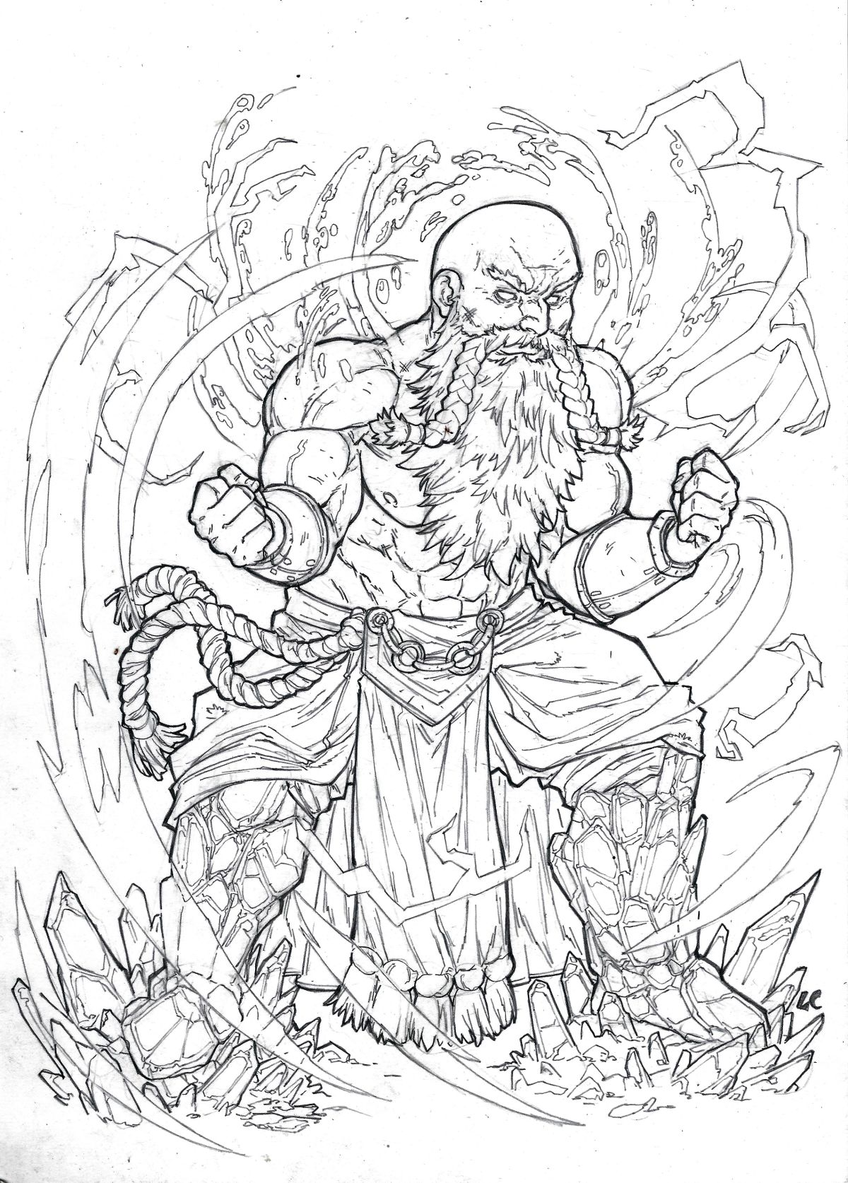 Elemental Monk Dnd Fanart 8x11" original pencil art by LC | Raremarq