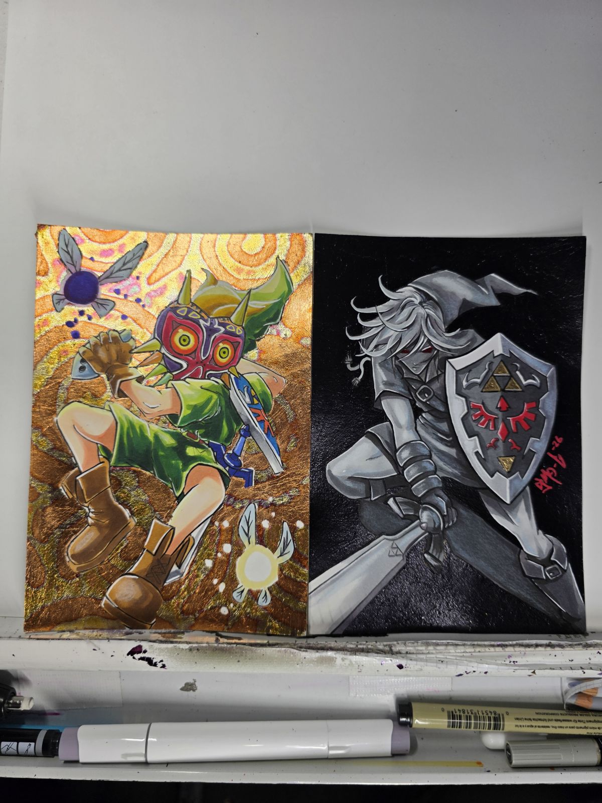 "Sad Boi & Dark Boi" 4.5x6.5 Zelda mixed media foil art | Raremarq