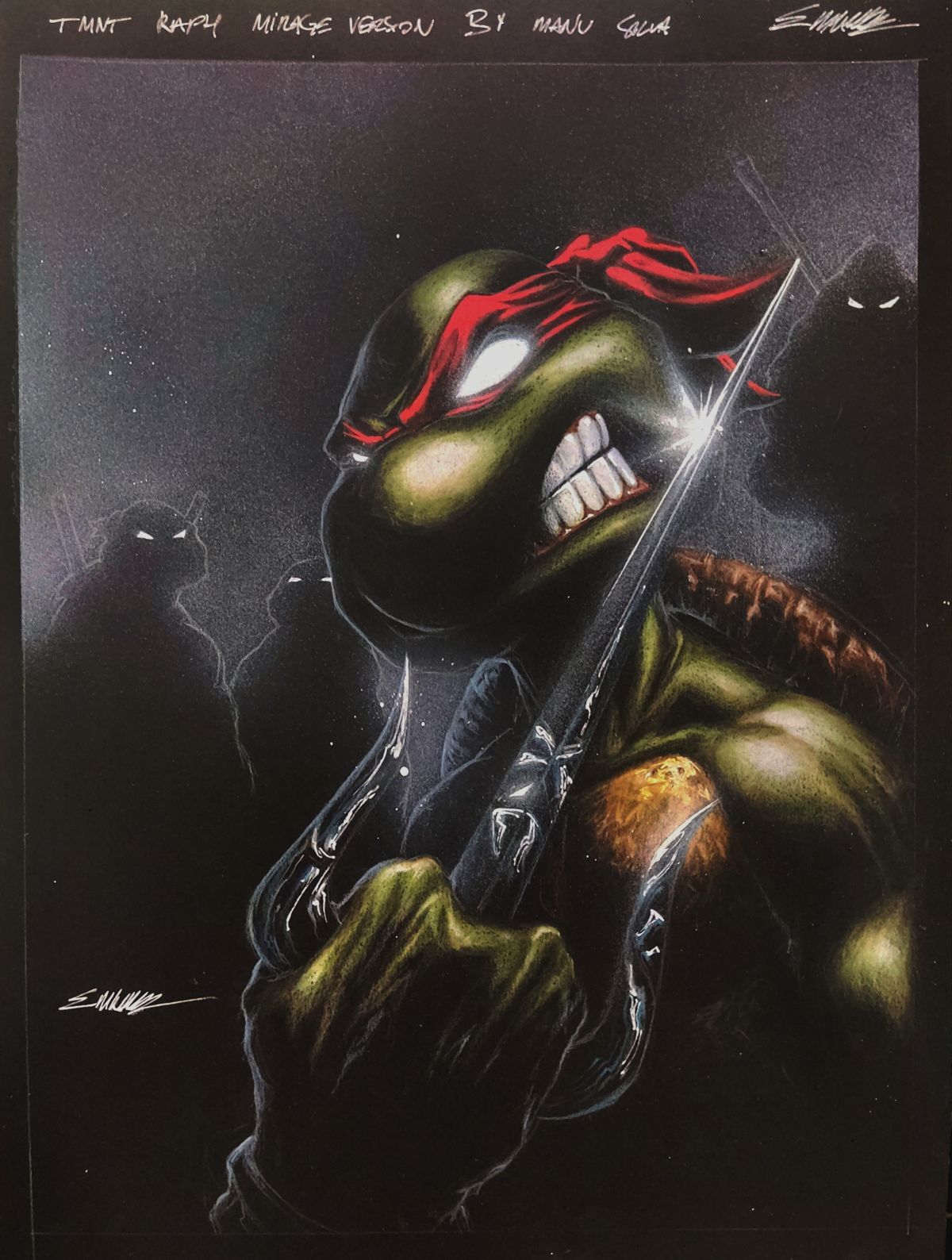 TMNT Raph - homage to Hulk #340 original Art on Black paper | Raremarq