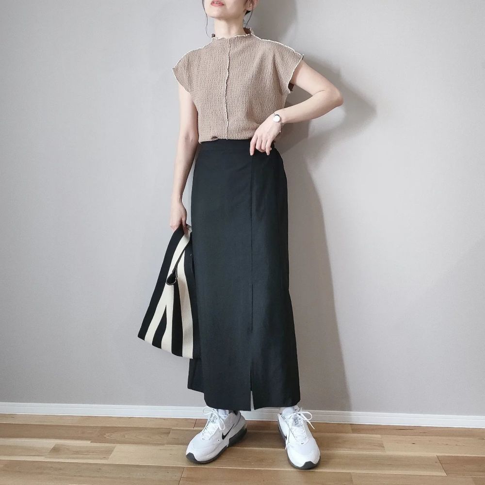 ブラック トートバッグ ストライプ SVEC（シュベック） x 無地 selectMOCA（セレクトモカ） ベージュ フレンチスリーブ メロウ ...