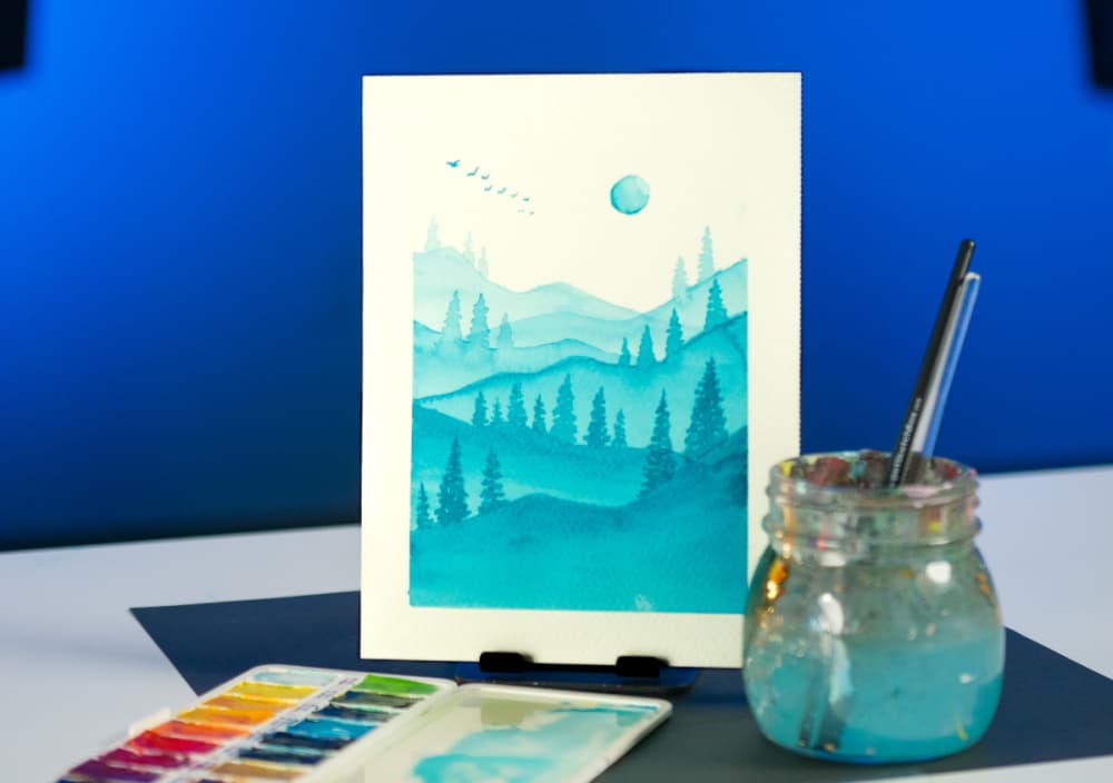 Live Replay: Simple Monochrome Watercolor Landscape - Cupixel