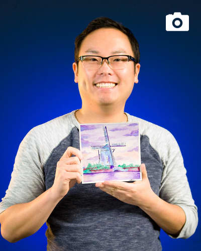 Watercolor Windmill At Sunset - Cupixel