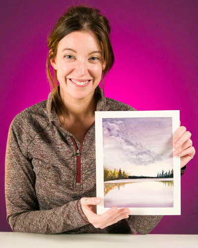 Purple Lake Watercolor Landscape - Cupixel