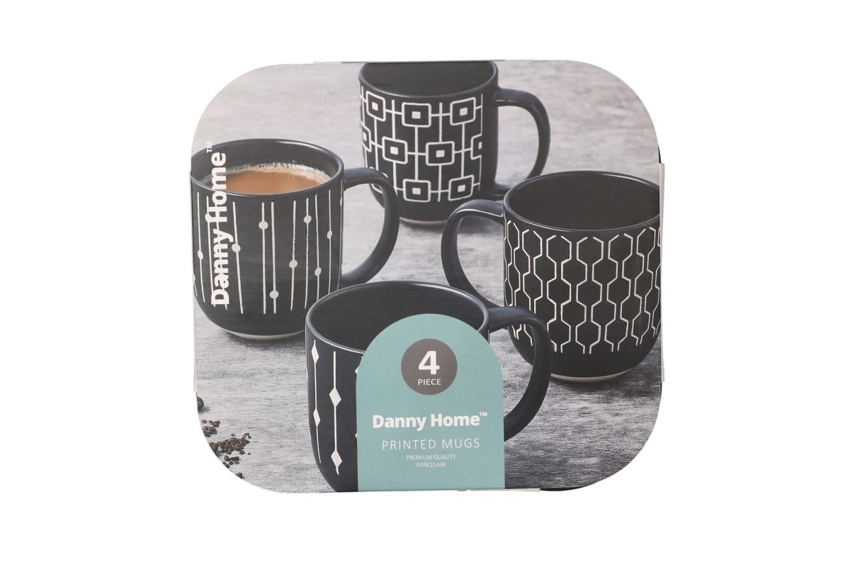 Porcelain Printed Mugs Set 4pcs 400ml | Danny Home