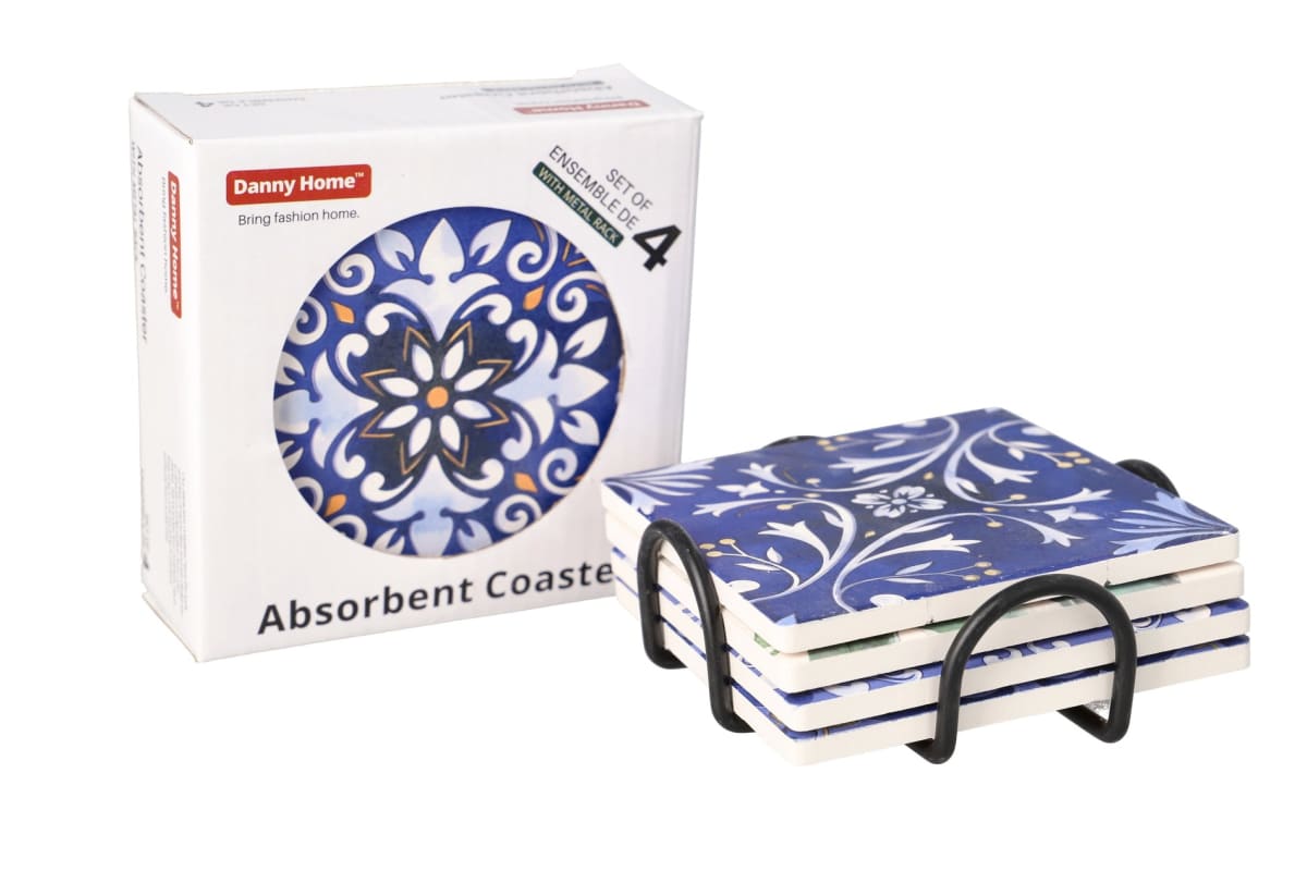 Absorbent Coasters 4pcs with Rack 9.9cm | Danny Home