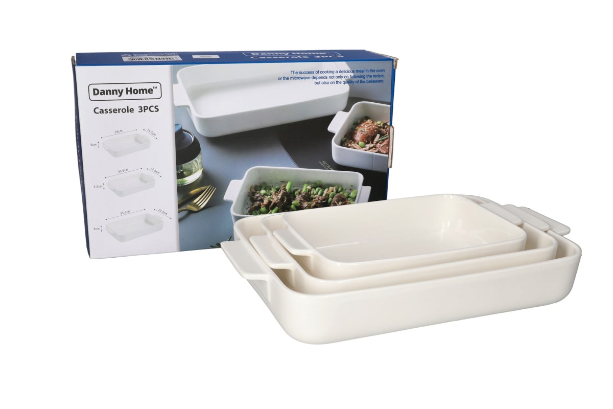 Rectangular Ceramic Casserole Set 3pcs | Danny Home