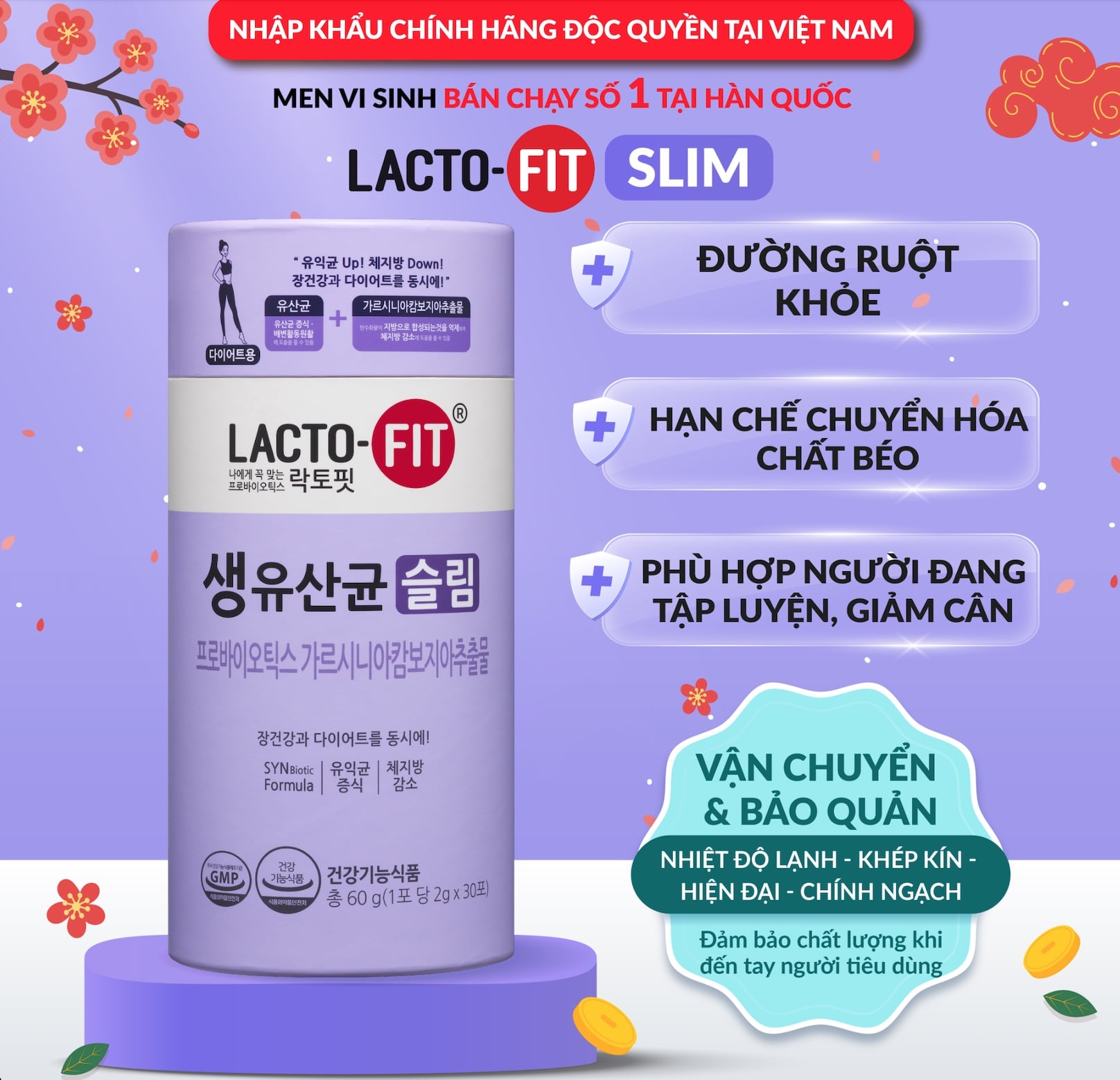 Men vi sinh Hàn Quốc dành cho người tập luyện LACTO-FIT SLIM 60 gói
