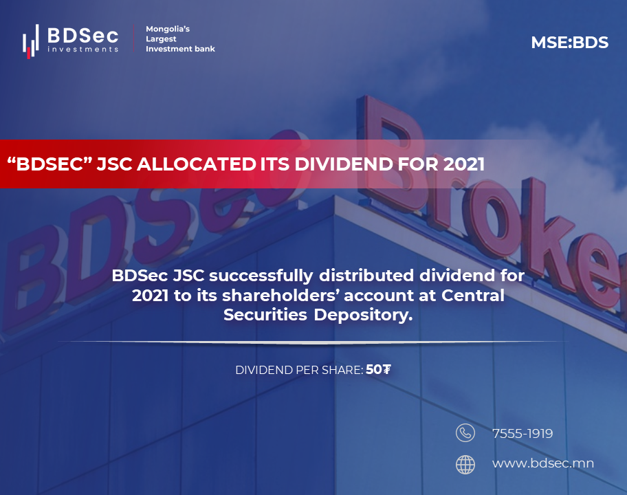 BDSec JSC allocates its dividend for 2021