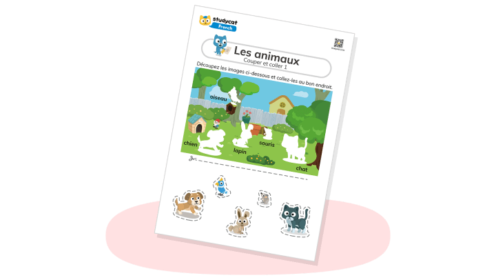 French animals cut and stick worksheet for kids | Fun French with Studycat