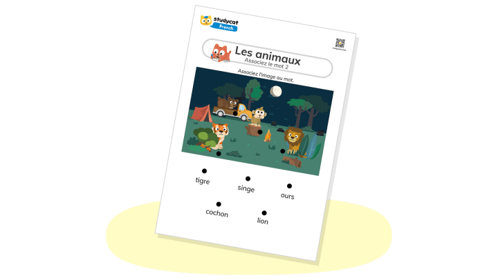 French animal matching worksheet for kids #2 | Fun French with Studycat