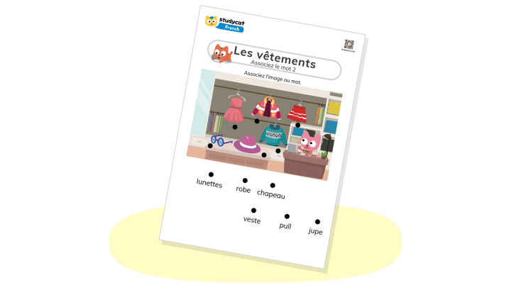 French clothes vocabulary matching worksheet | Fun French with Studycat