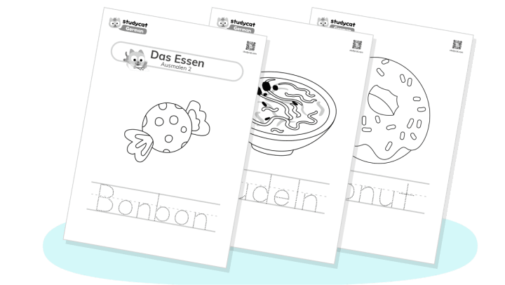German food vocabulary coloring worksheet #1 | Fun German with Studycat