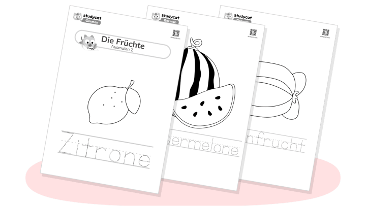 German fruit vocabulary coloring worksheet #2 | Fun German with Studycat