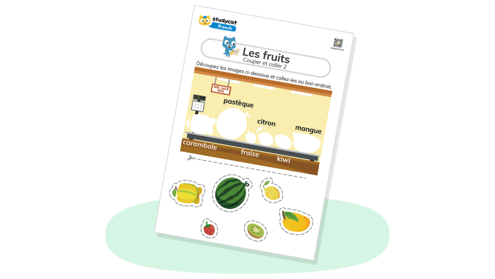 Cut and match French fruit worksheet 2 | Learn French with Studycat