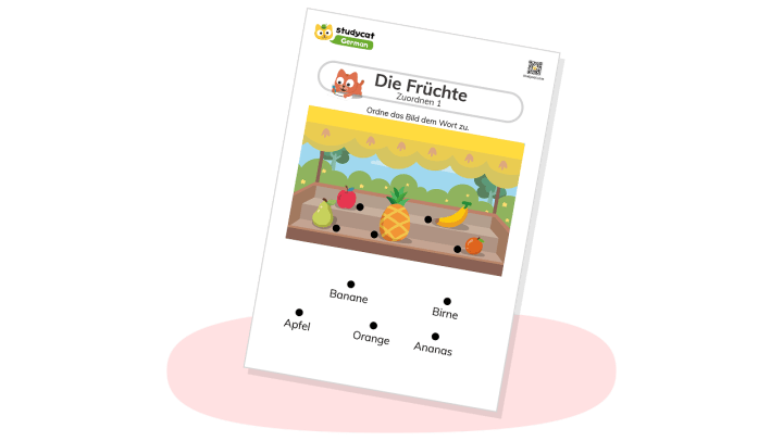German fruit matching worksheet #1 | Learn German with Studycat