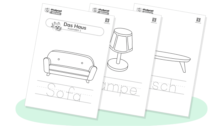 German home vocabulary coloring worksheet #1 | Fun German with Studycat