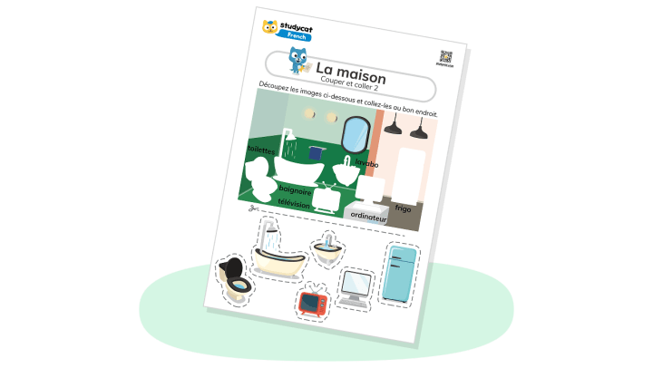 Cut and stick French house words worksheet 2 | Learn French with Studycat