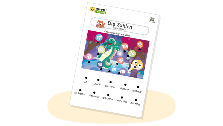 German numbers 11 to 20 – Matching worksheet for kids
