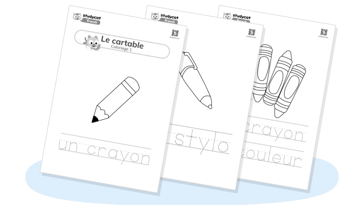 Learn French school supplies through coloring | Fun French with Studycat