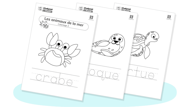French sea animals coloring worksheets | Fun French with Studycat