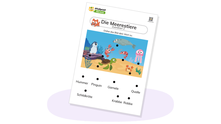 German sea animal matching worksheet #2 | Fun German with Studycat